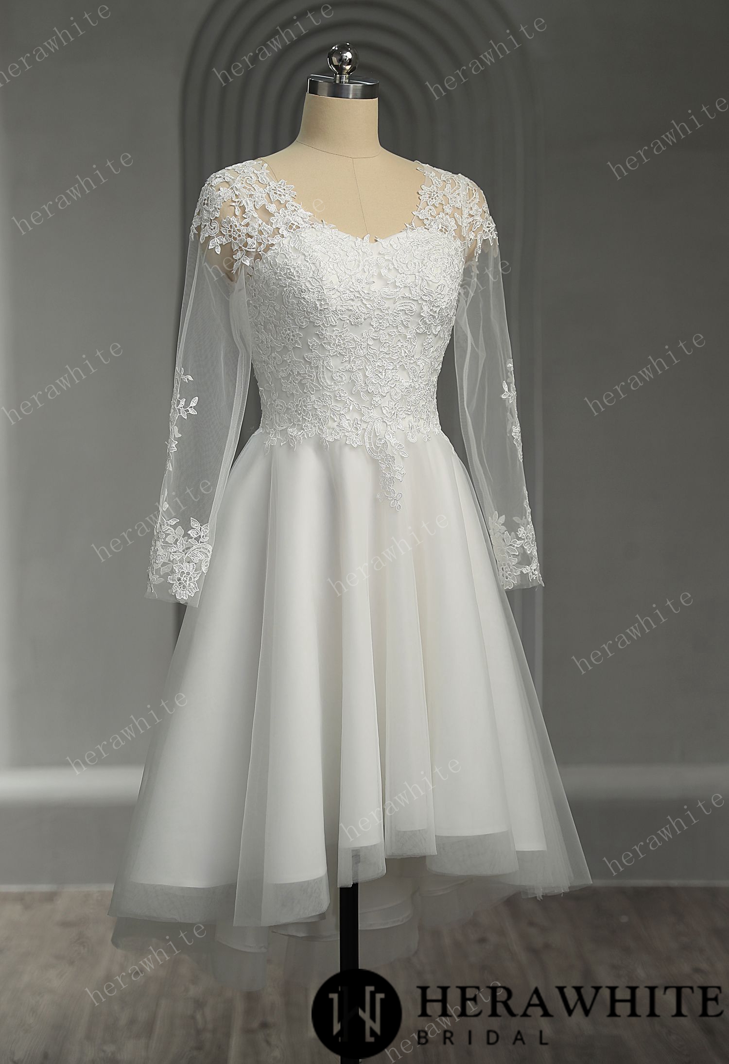 Floral Lace Lace Up Back Short Wedding Dress Wholesale
