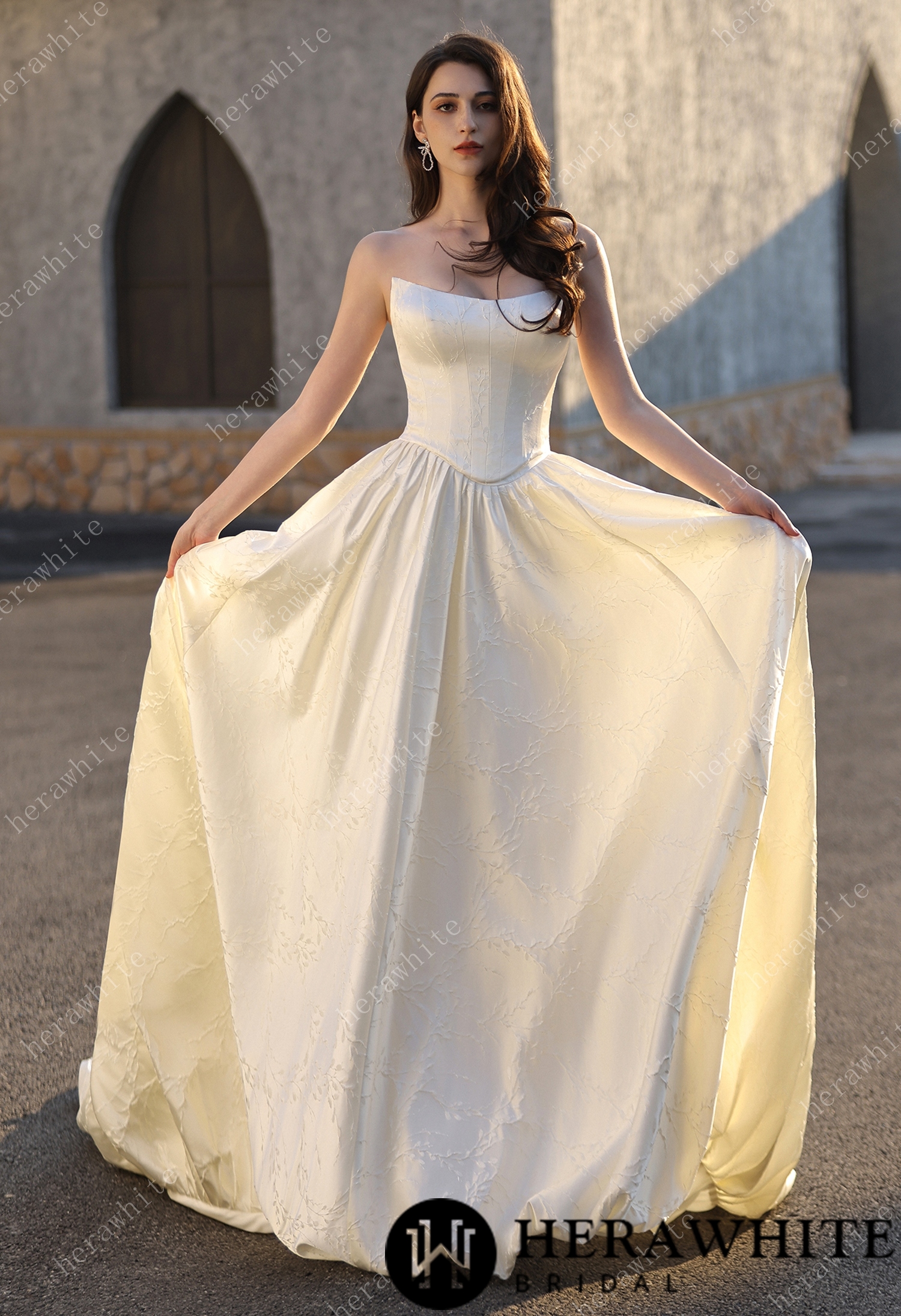 Subtle Texture Strapless Jacquard Satin Mermaid Wedding Gown